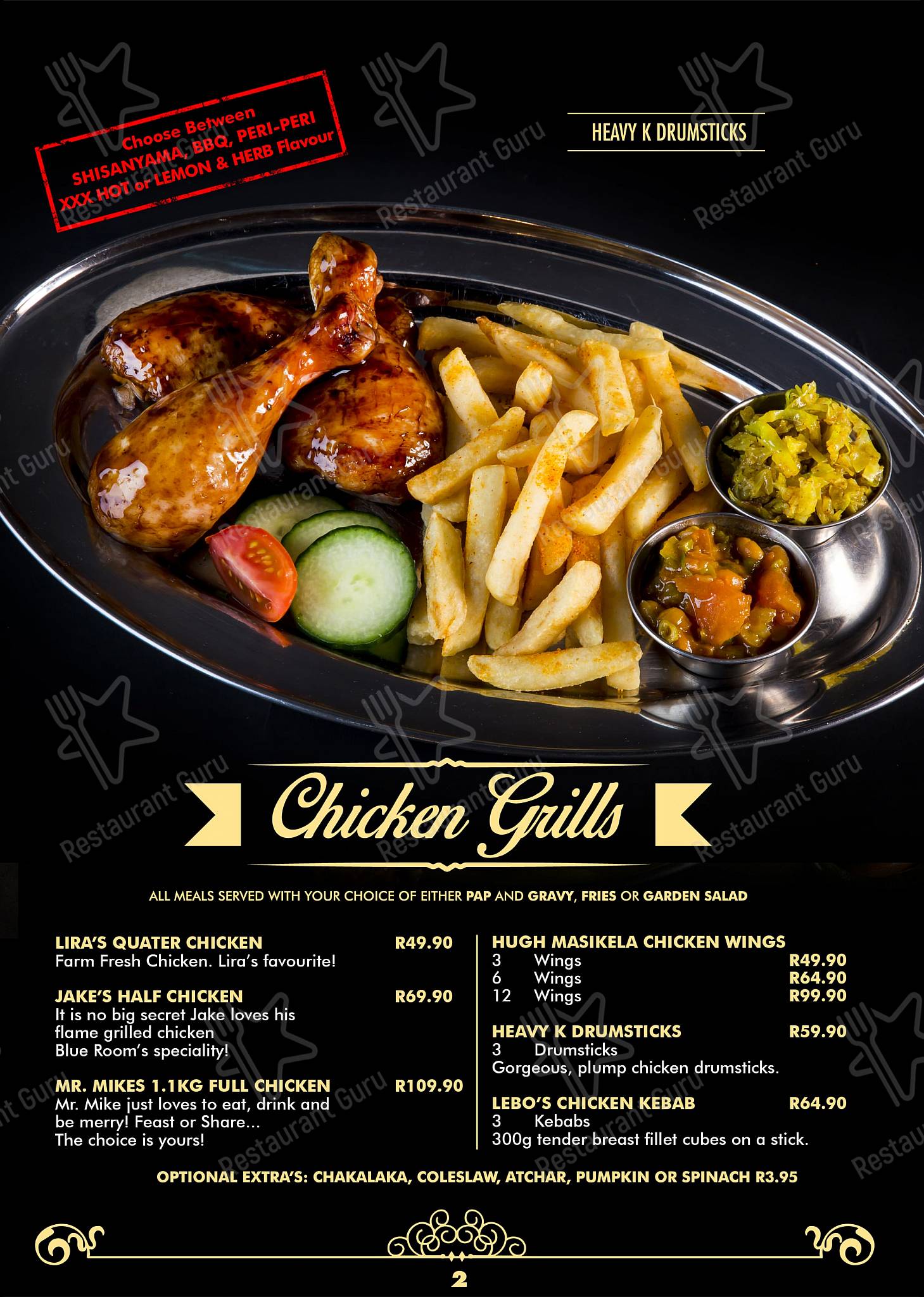 Menu at Blue Room Hatfield pub & bar, Pretoria, Arcadia St