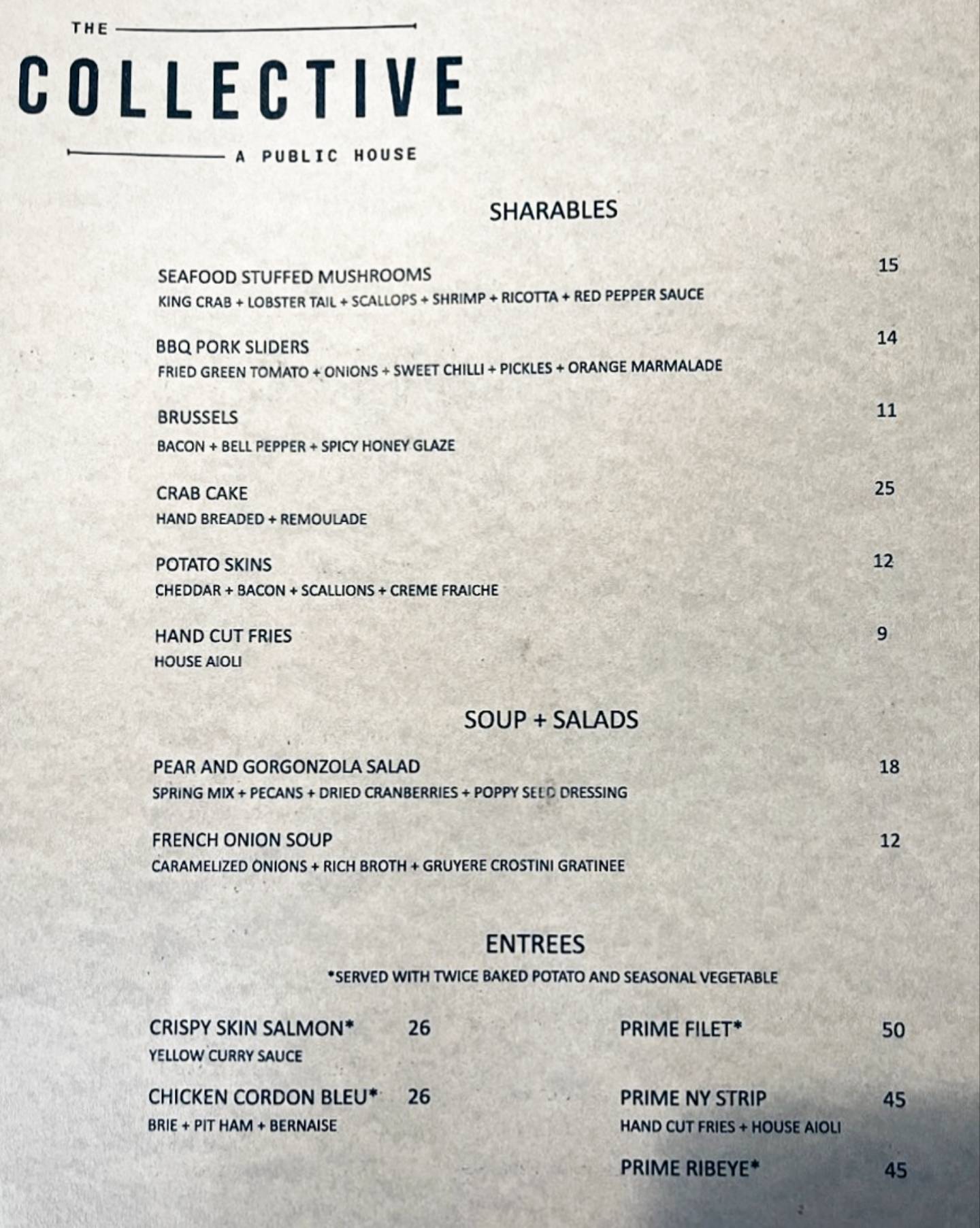 Menu at The Collective - A Public House, Evansville