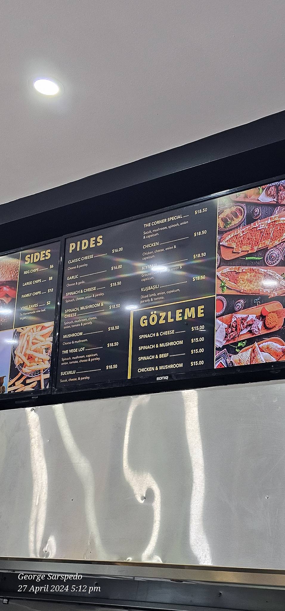 Menu at The Corner Kebab restaurant, Alexandria
