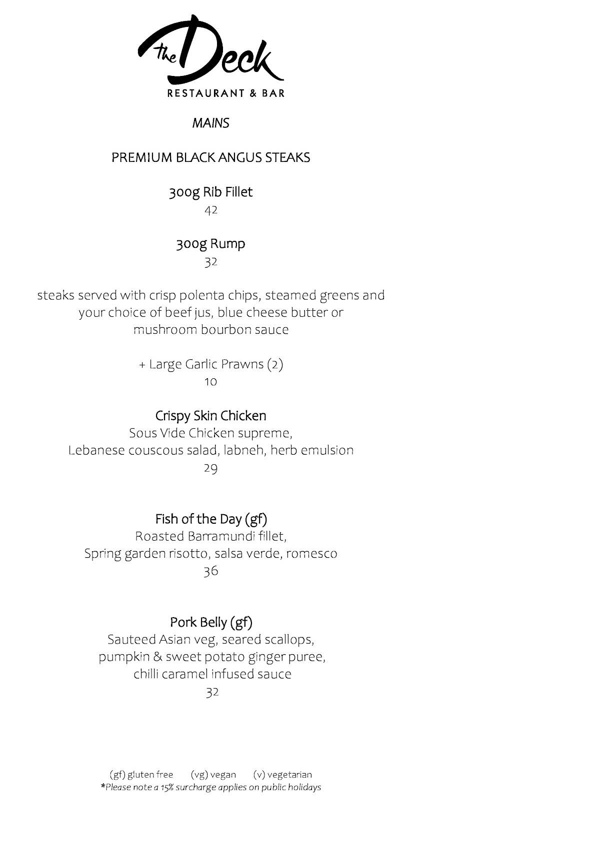 Menu at The Deck Airlie Beach restaurant, Airlie Beach