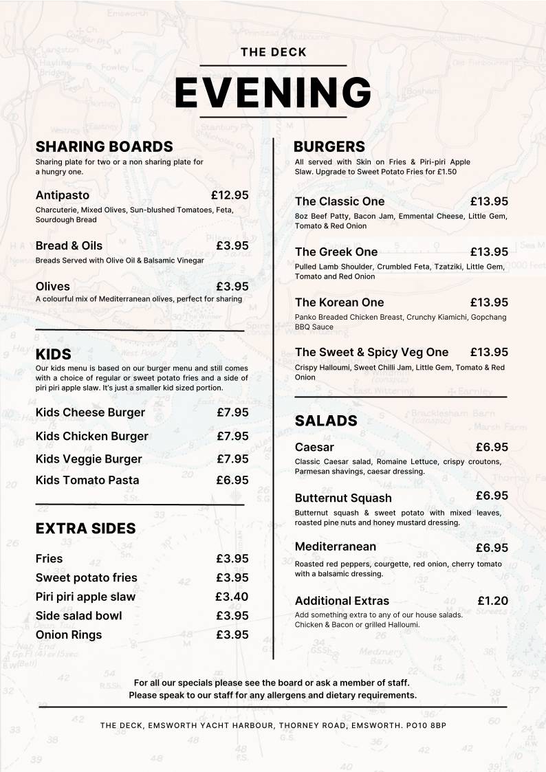 Menu at The Deck Emsworth restaurant, Emsworth