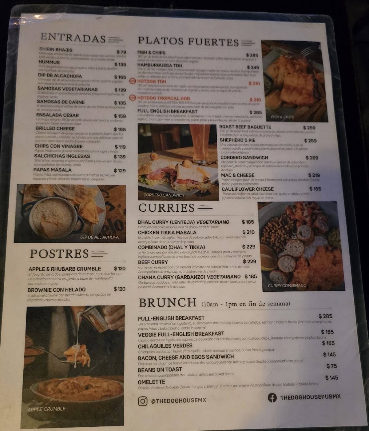 Carta de The Dog House Pub, Ciudad de México