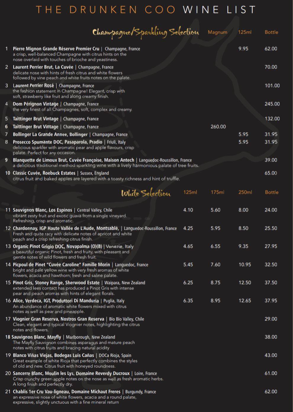 Menu at The Drunken Coo restaurant, Ayr