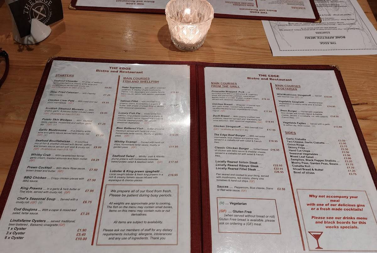 Menu at The Edge Restaurant, Whitby