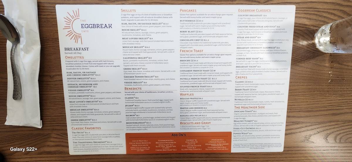 Menu at The Eggbreak Cafe, Chippewa Falls