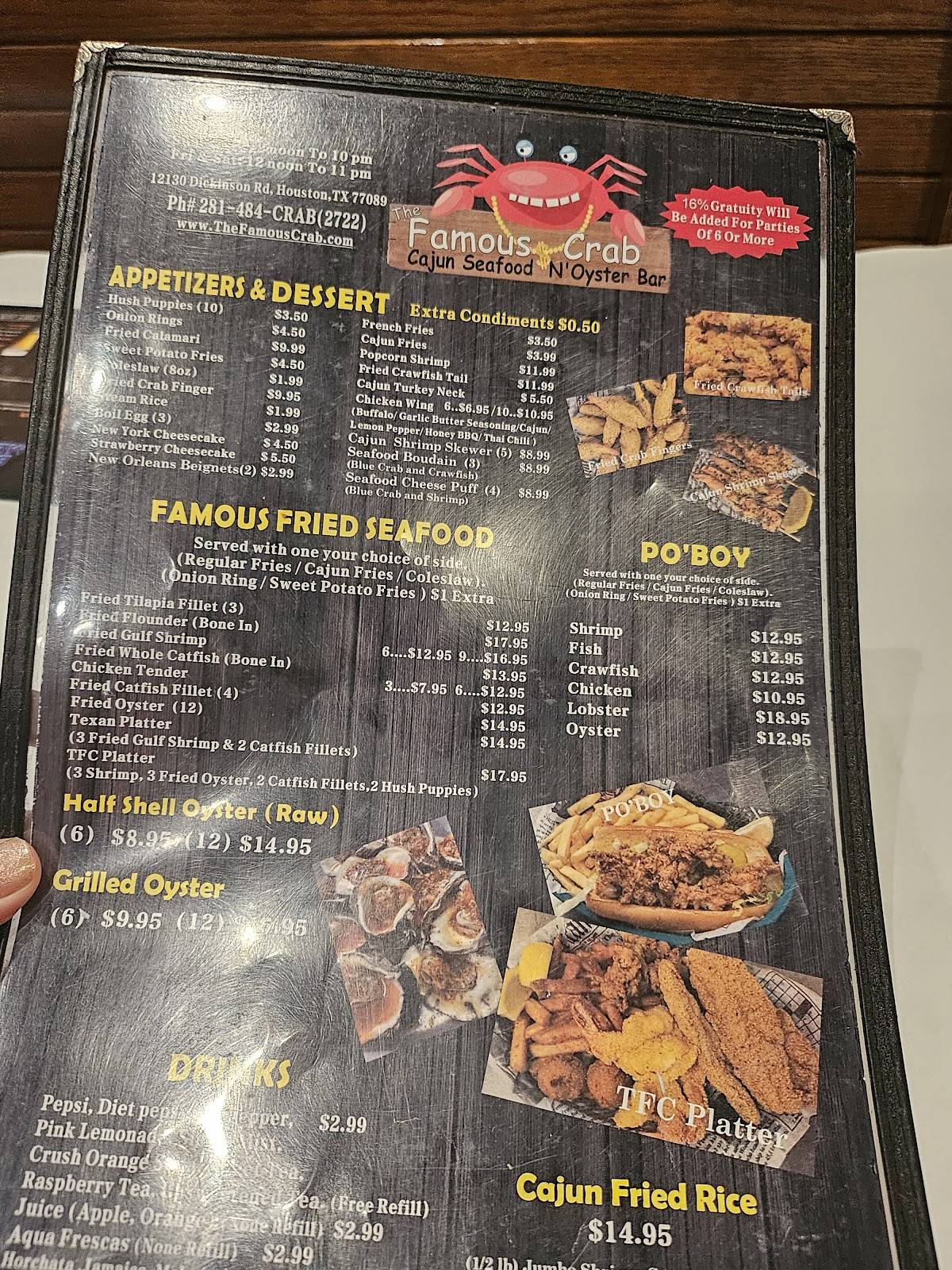 Menu at The Famous Crab pub & bar, Houston