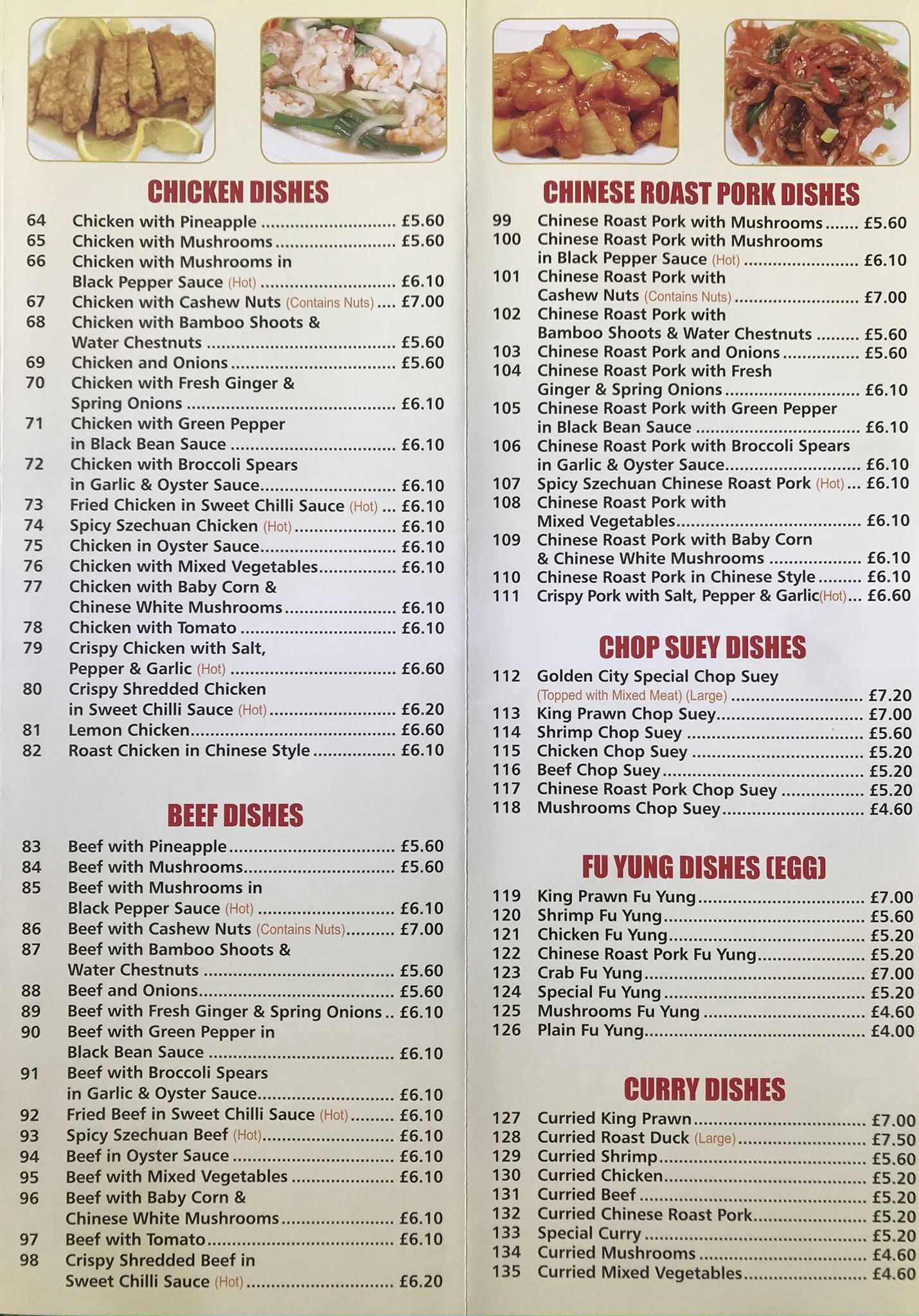 Menu at The Golden City restaurant, Spalding