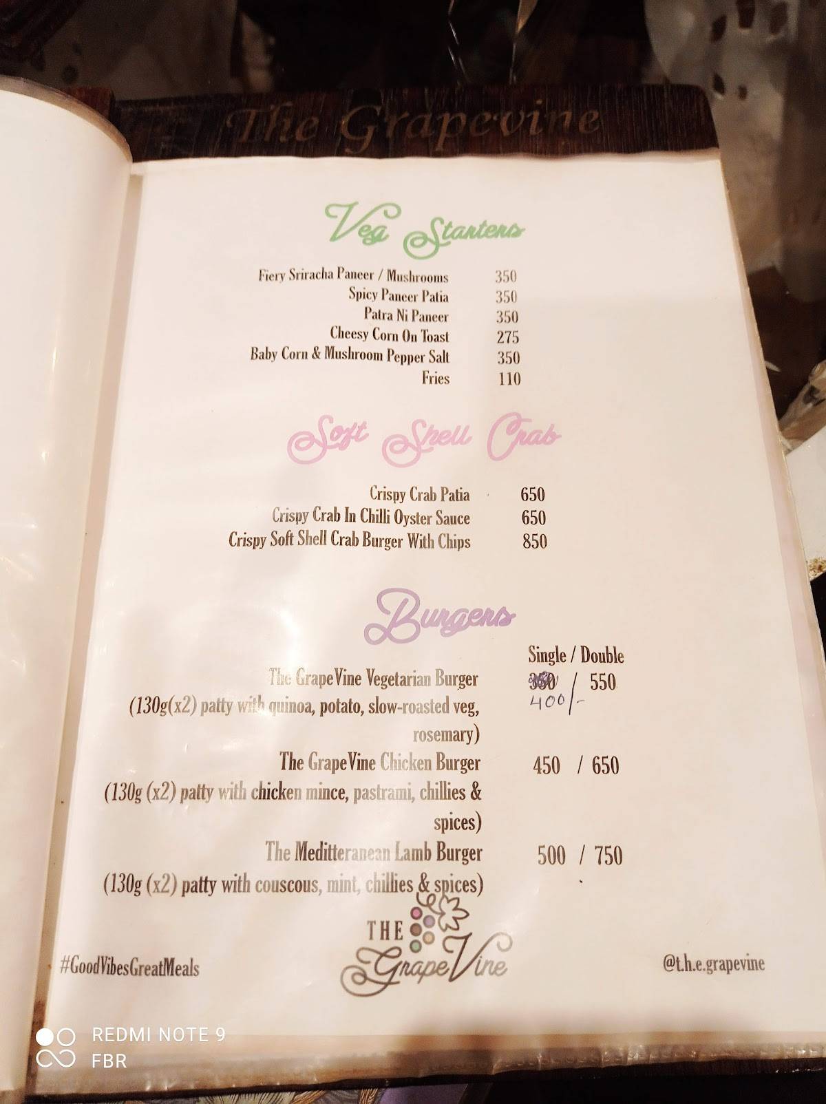 Menu at The Grapevine Restaurant, Mahabaleshwar