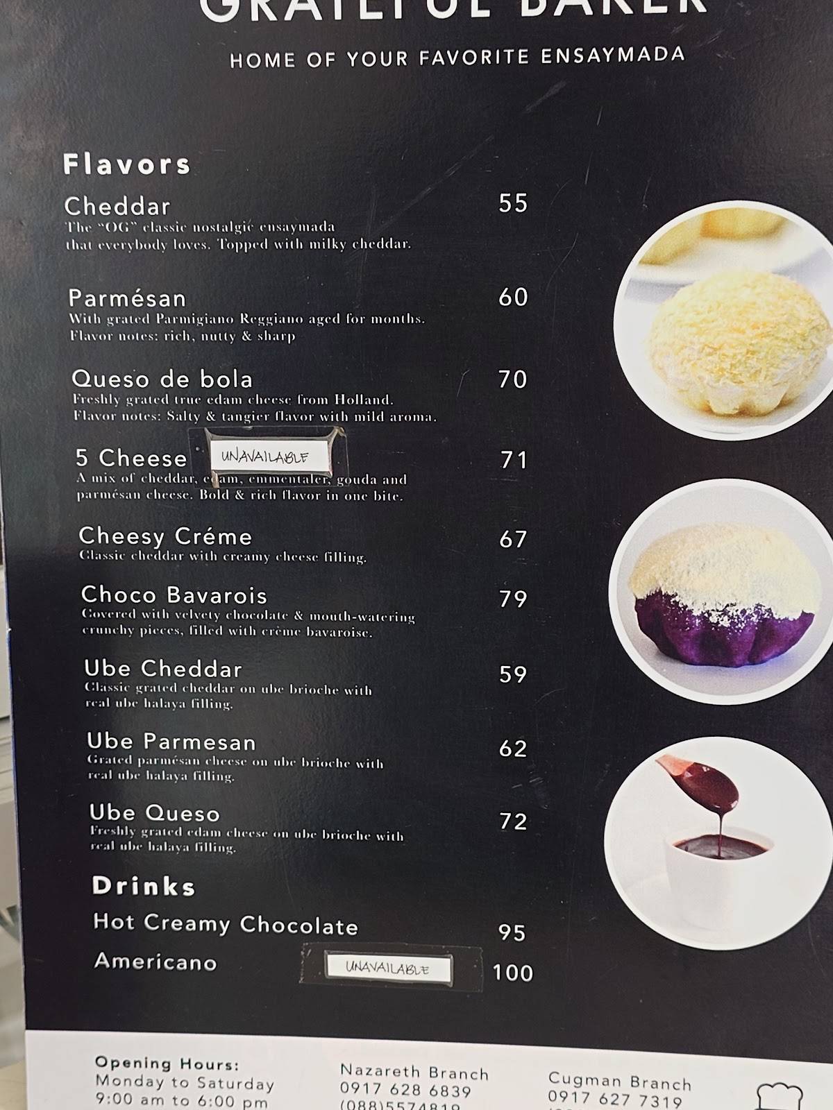 Menu at The Grateful Baker Nazareth, Cagayan de Oro