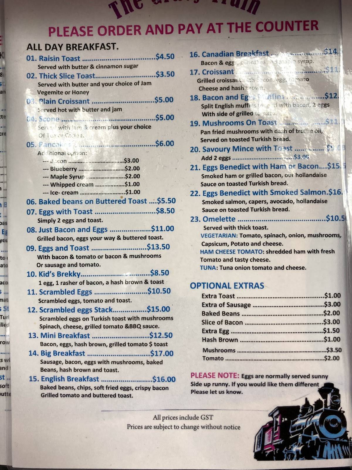 Menu at The Gravy Train Cafe, Wynnum