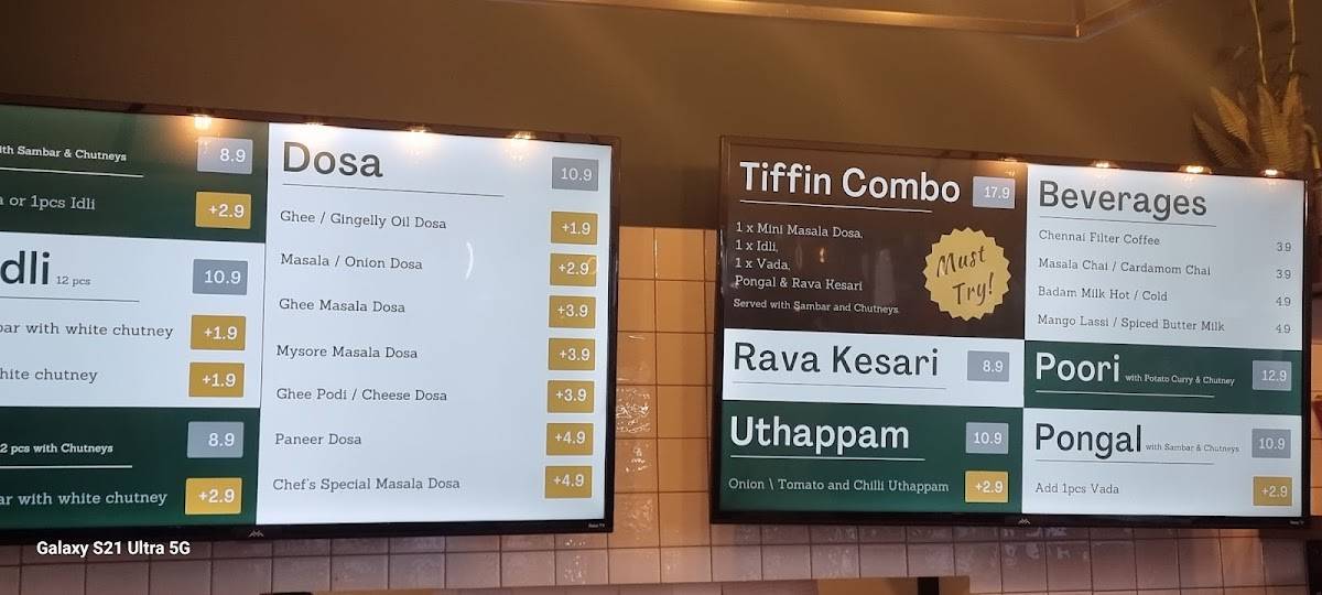 Menu at The Idli Project restaurant, Glenwood