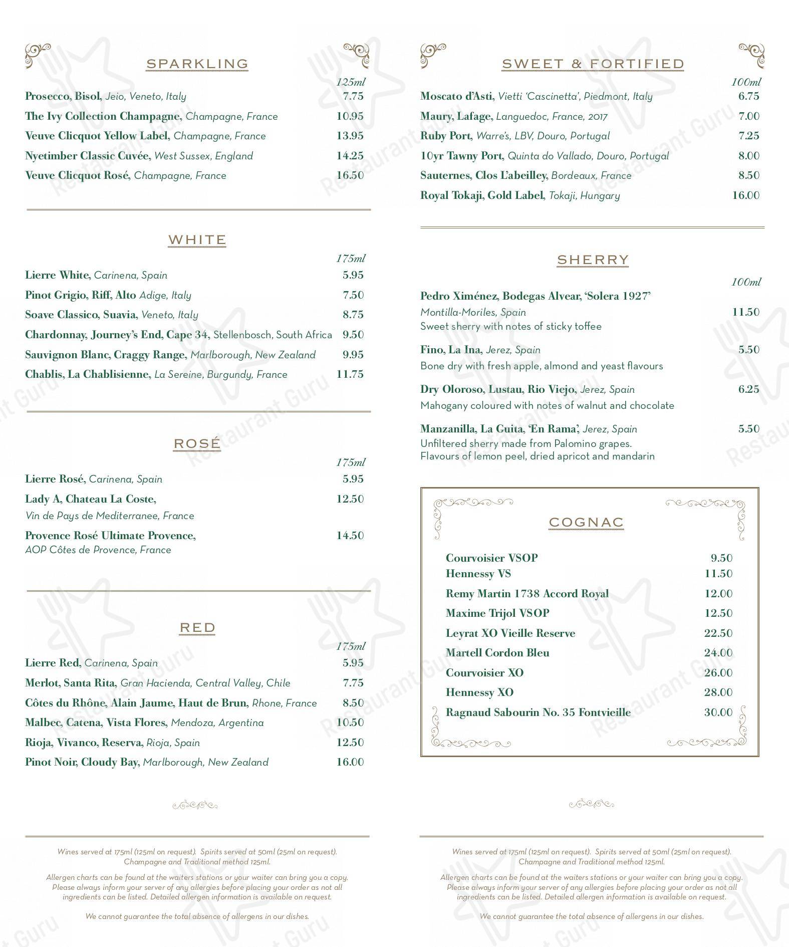 Menu at The Ivy Cobham Garden restaurant, Cobham