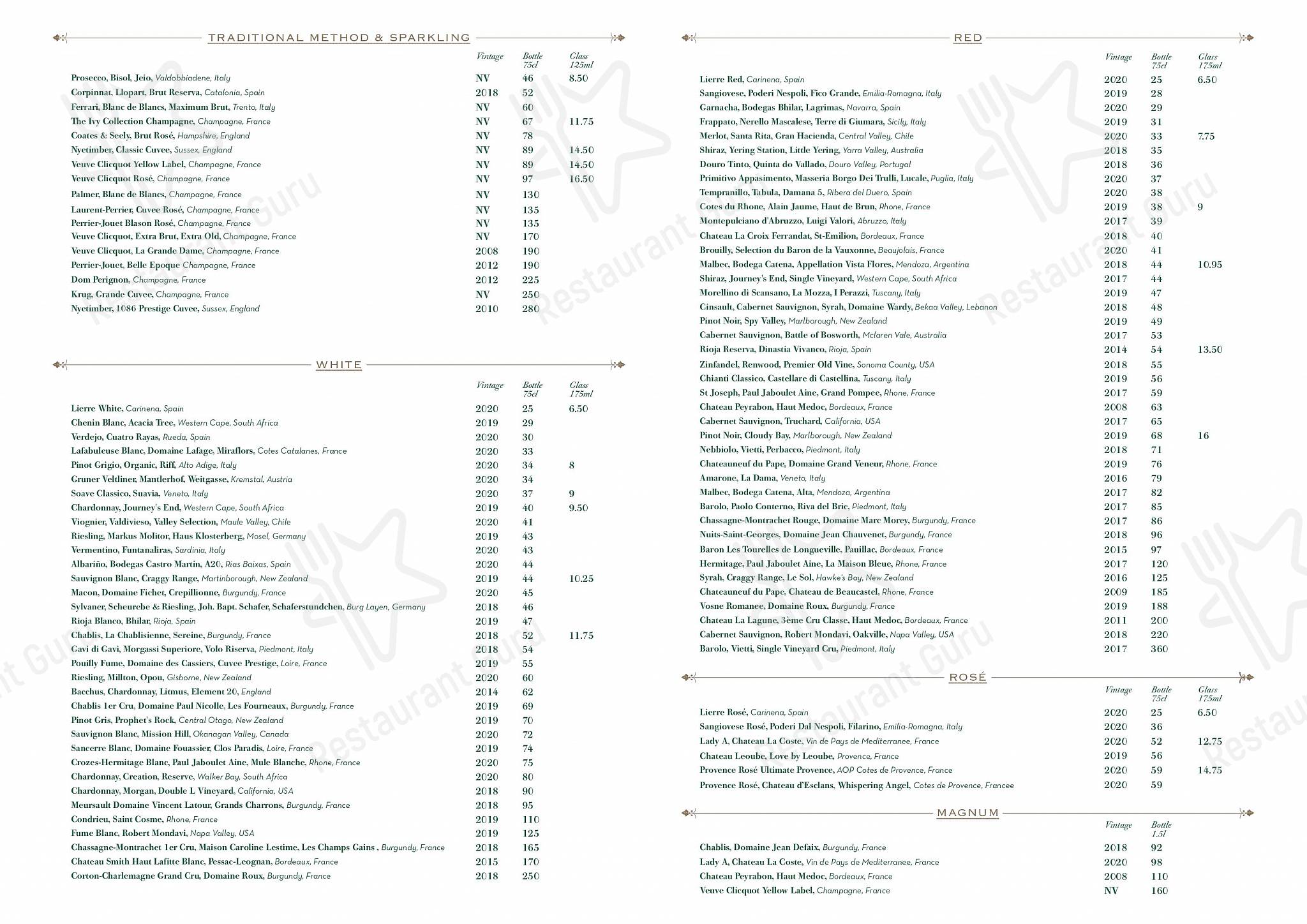 Menu at The Ivy Cobham Garden restaurant, Cobham
