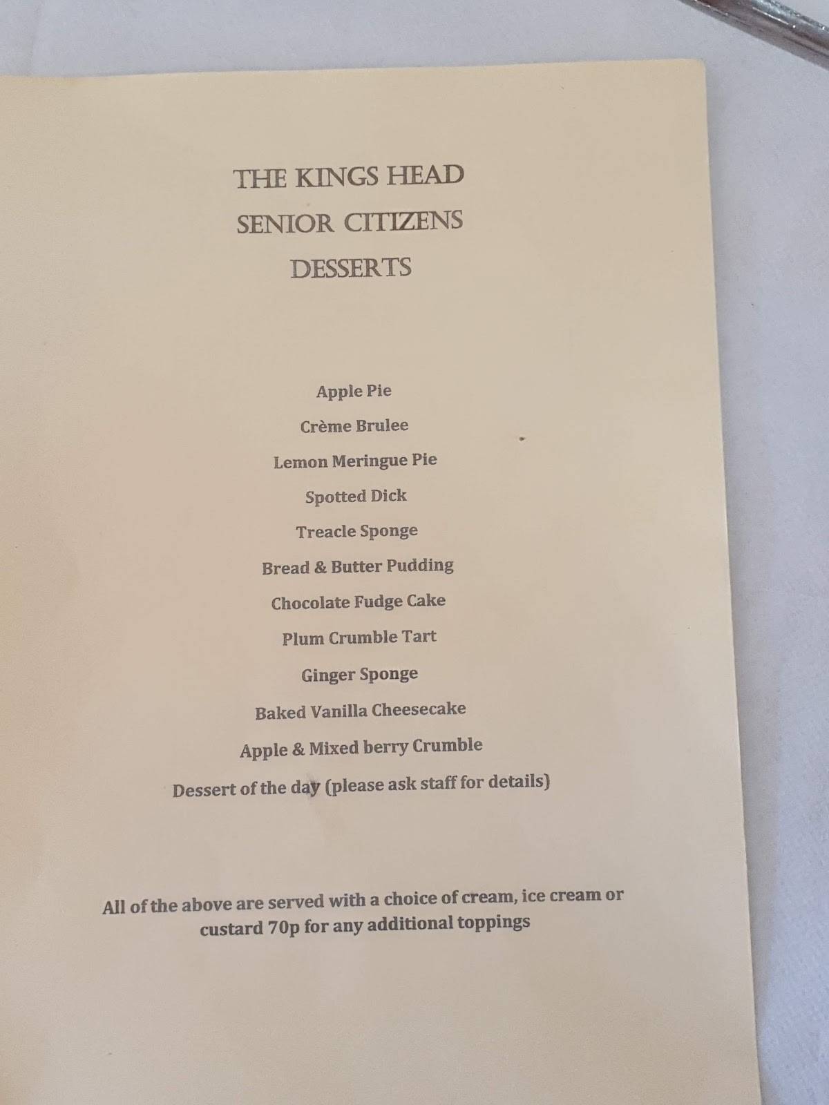 Menu at The Kings Head pub & bar, Hailsham