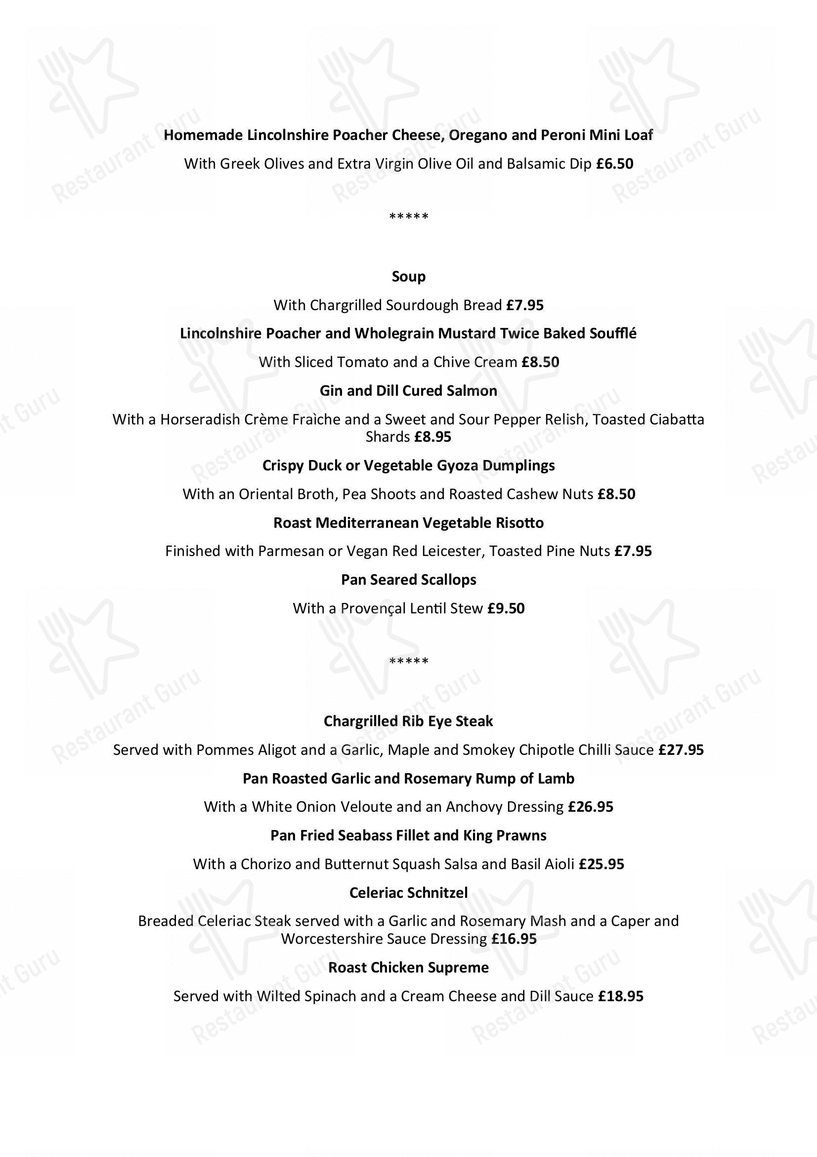 Menu at The Mansion House restaurant, Louth
