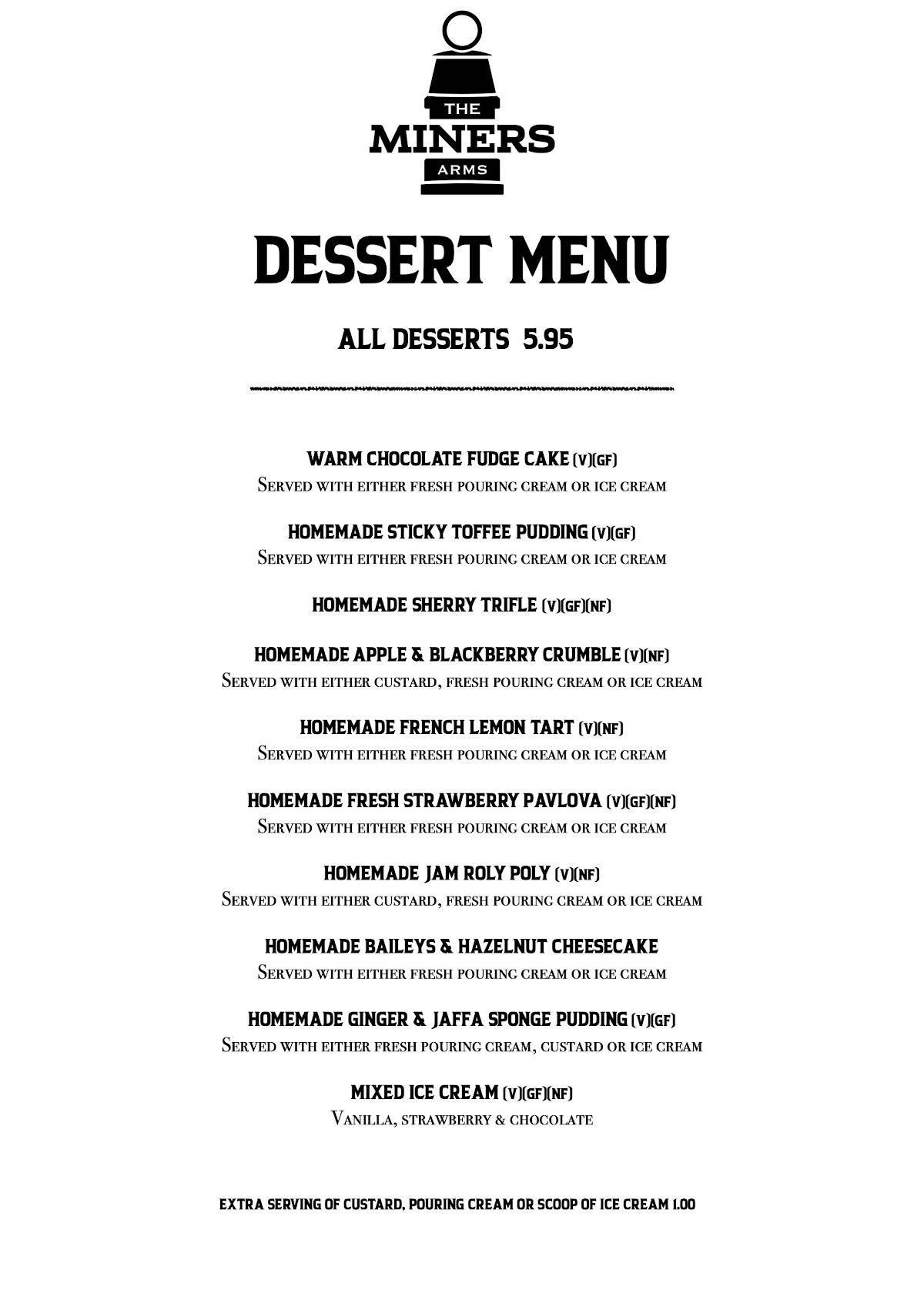 Menu at The Miners Arms Chapeltown restaurant, Sheffield, 125 Warren Ln