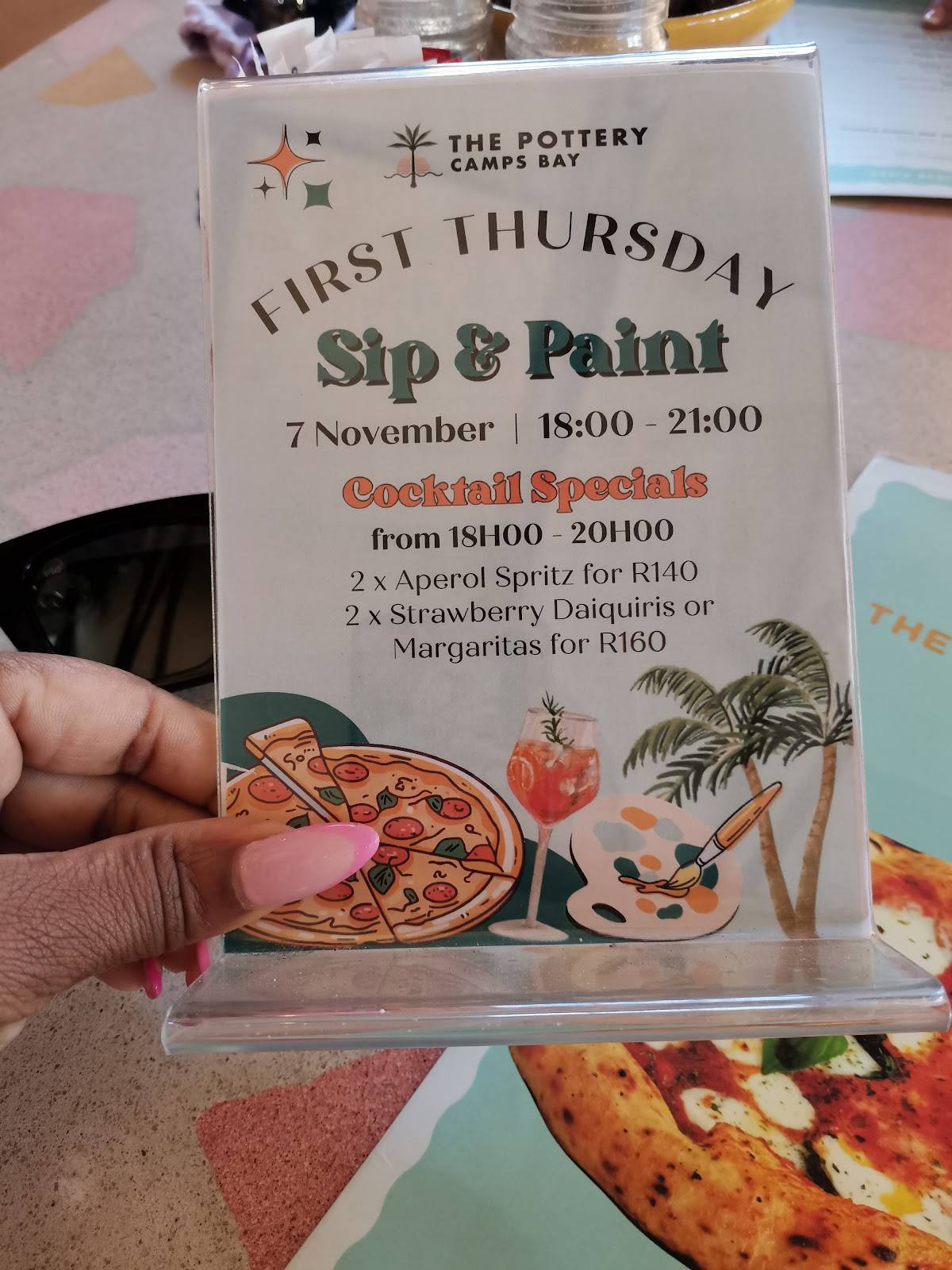 Menu at The Pottery Camps Bay restaurant, Cape Town
