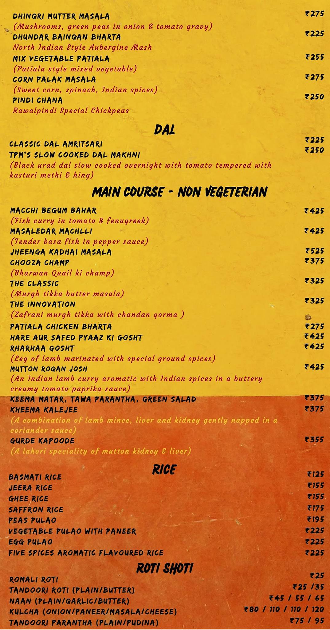 Menu at The Punjab Mirchi, Kolkata