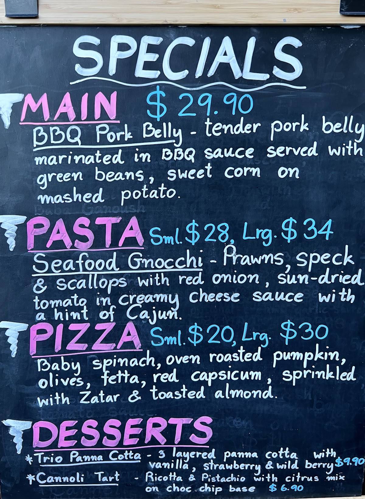 Menu at The Rustic Olive restaurant, Redcliffe