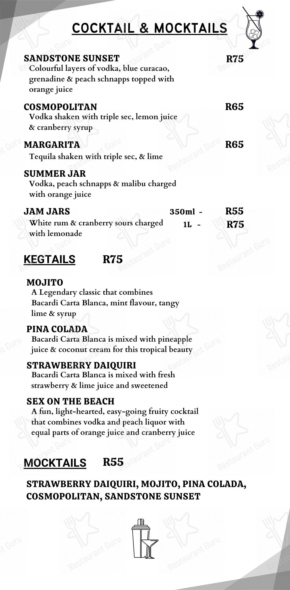 Menu at The Sandstone - Saldanha Bay restaurant, Saldanha