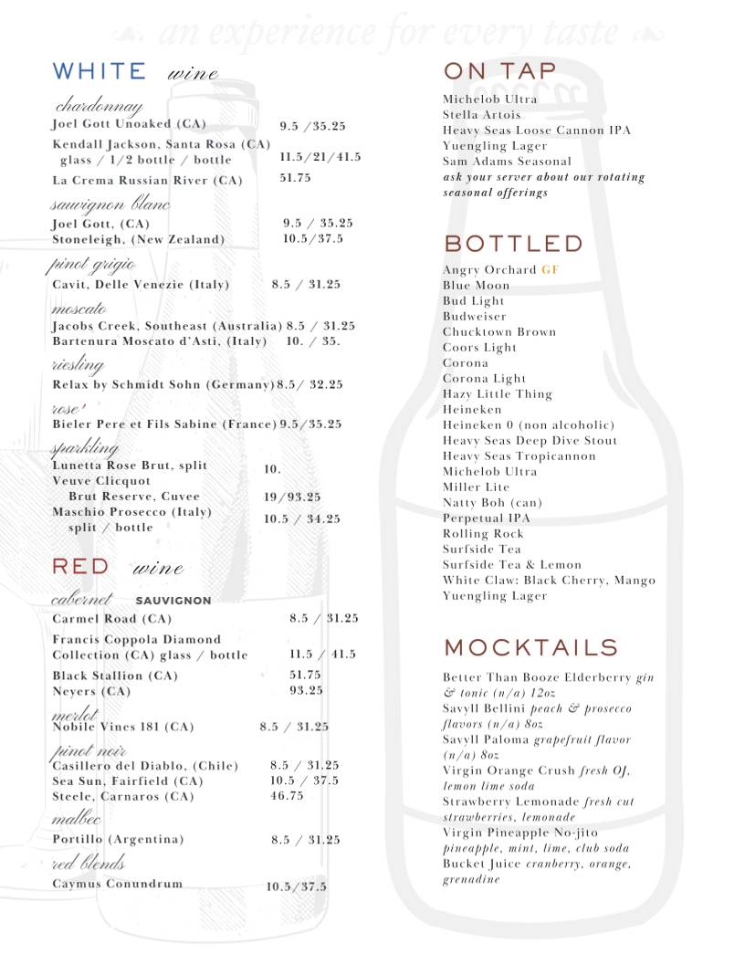 Menu at The Wellwood Restaurant, Charlestown, 523 Water St