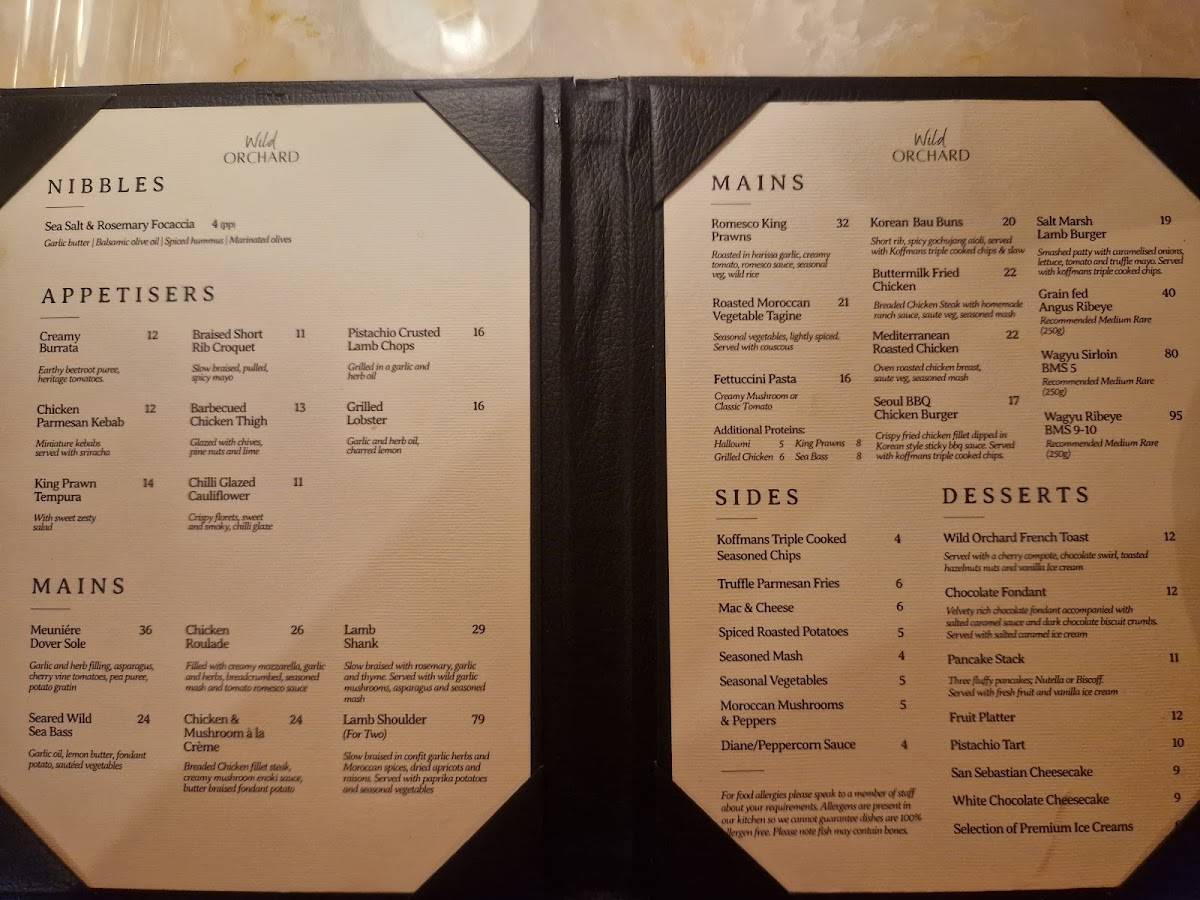 Menu at The Wild Orchard restaurant, Bradford