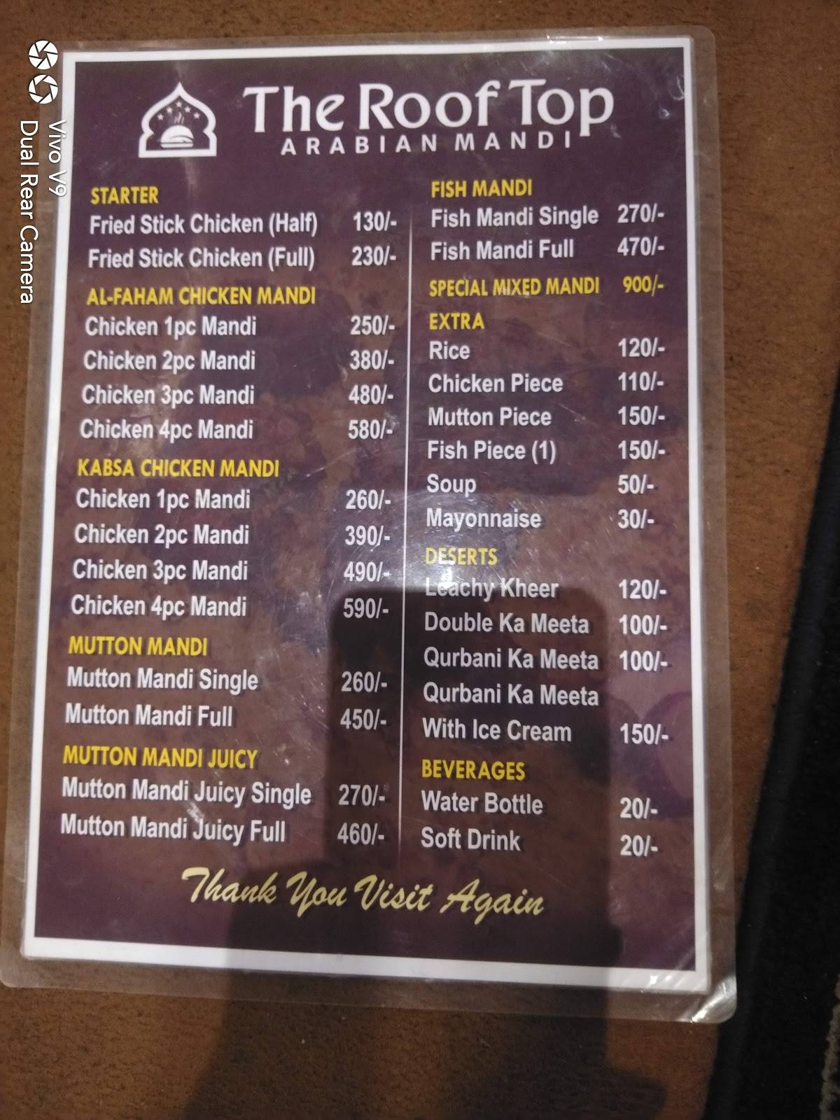 Menu at The rooftop mandi, Hyderabad