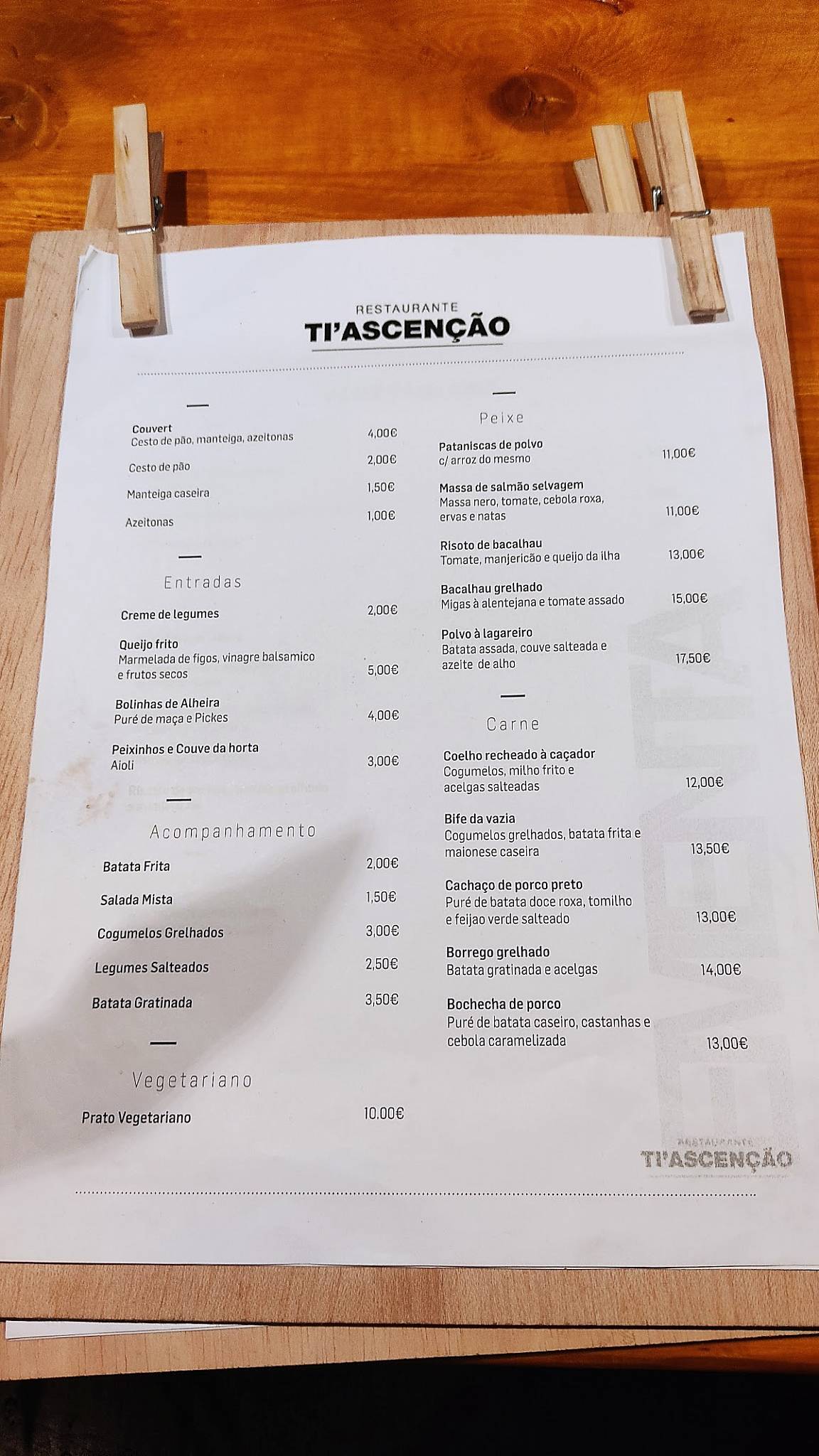 Menu at Ti'Ascenção restaurant, Caldas da Rainha