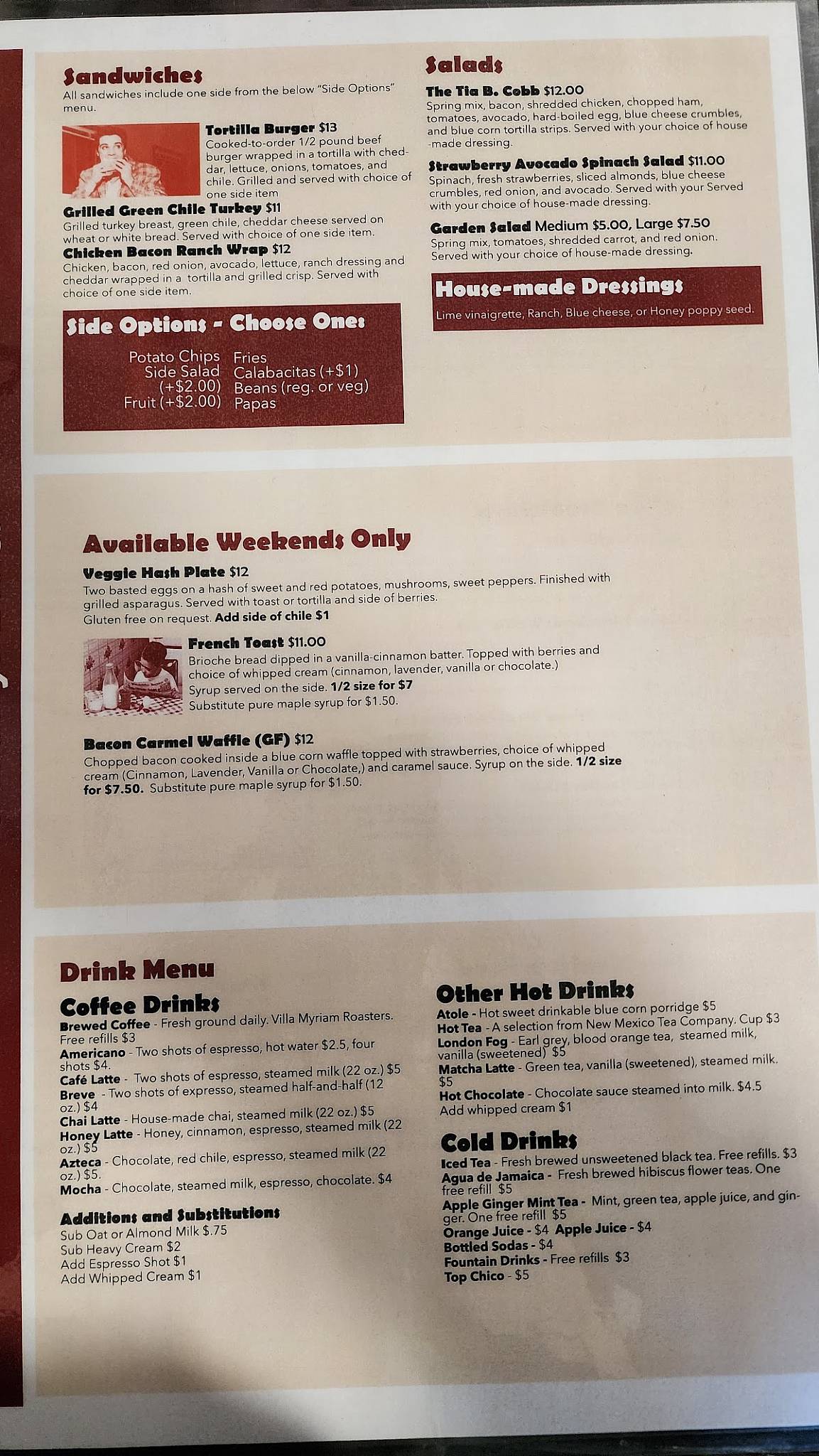 Menu at Blue Sky New Mexican Cafe, Albuquerque