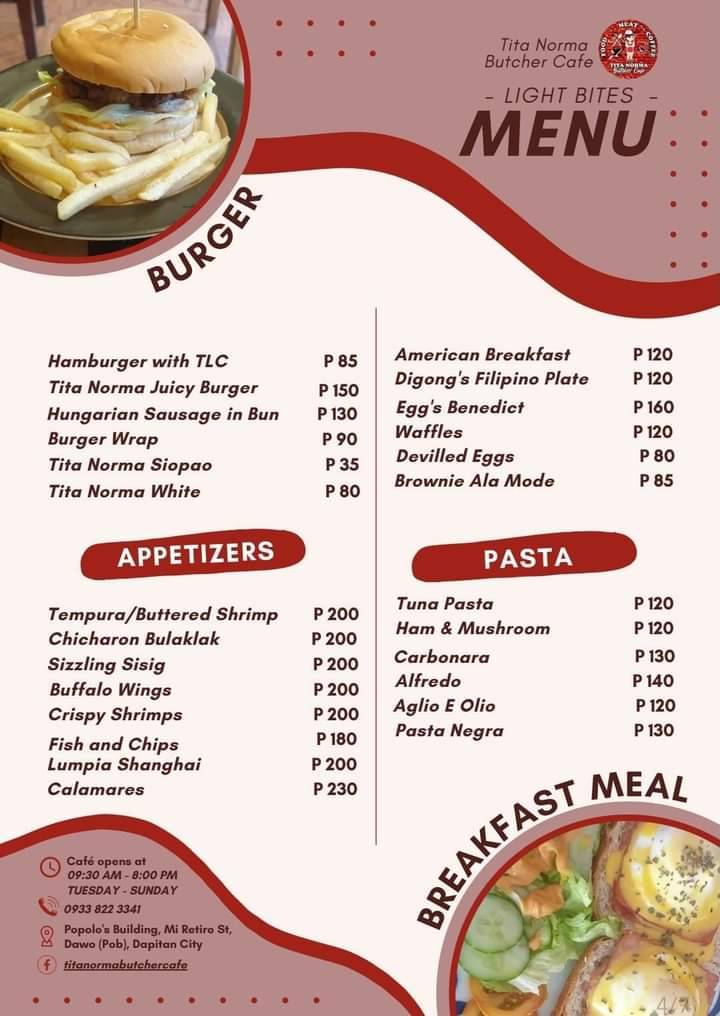 Menu at Tita Norma Butcher Cafe, Dapitan City