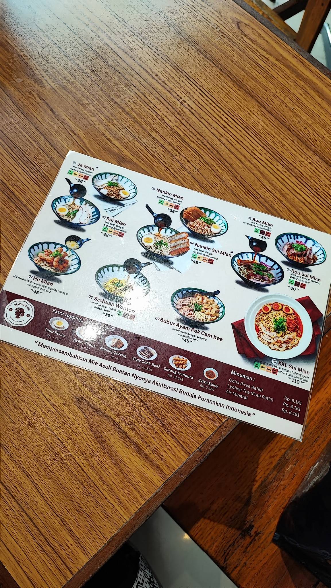 Menu at Tjap Nyonya, Purimas 2 restaurant, Batam