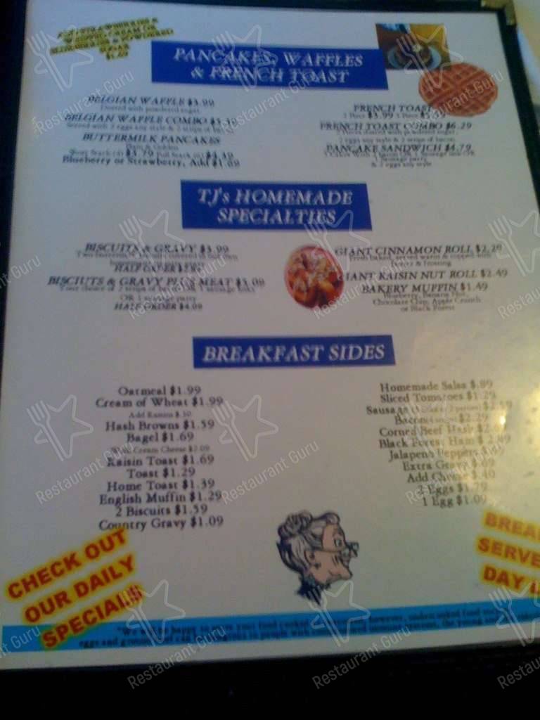 Menu at TJ's Homestyle Restaurant, Avondale, 310 N Dysart Rd