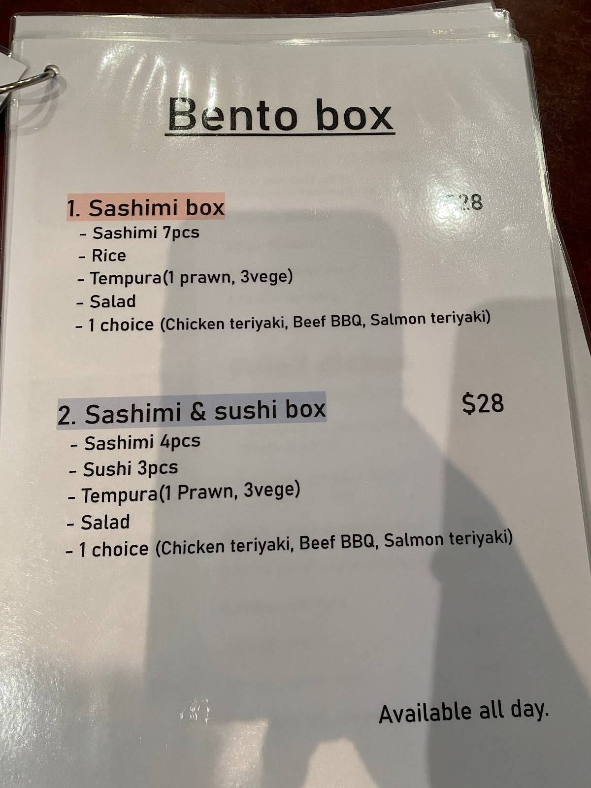 Menu at Tokyo Japanese Restaurant, Parramatta