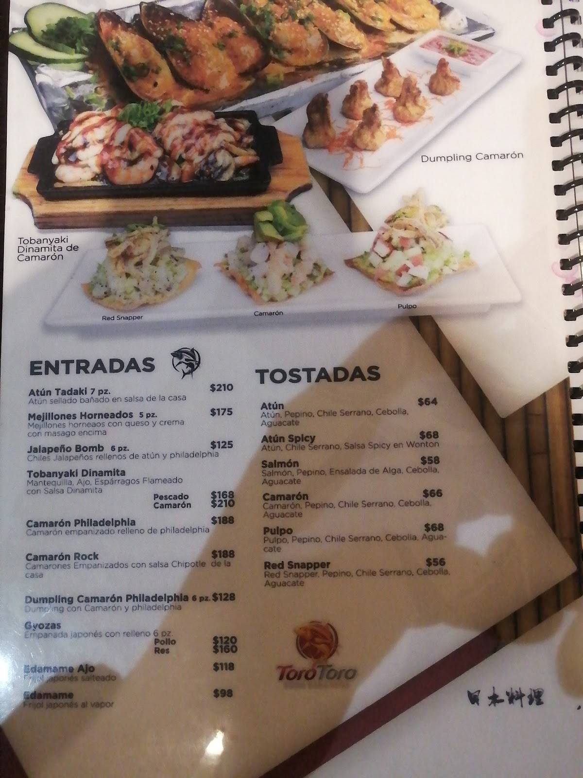 Carta del restaurante Toro Toro, Mexicali