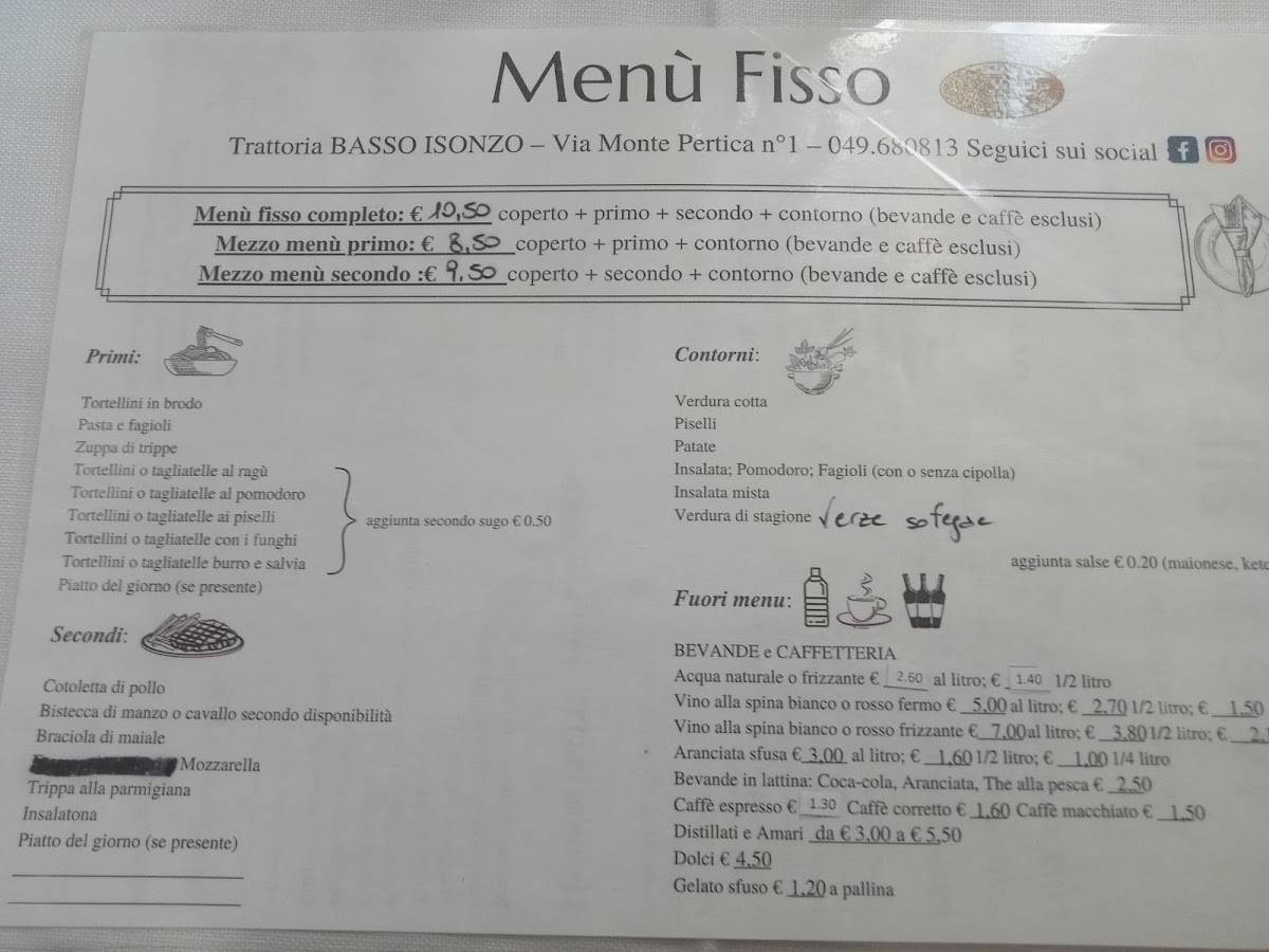 Menu da Trattoria Basso Isonzo ristorante, Padova