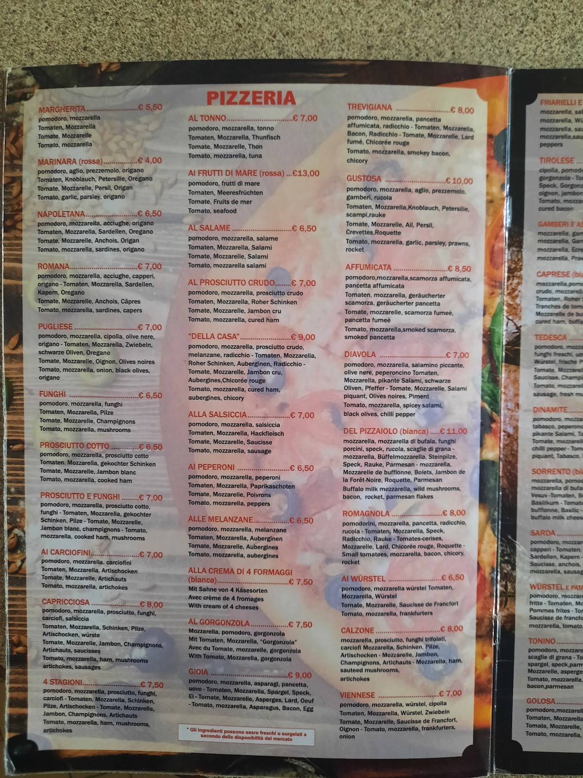 Speisekarte von “Tre Pini” da Mimmo restaurant, Lido di Classe
