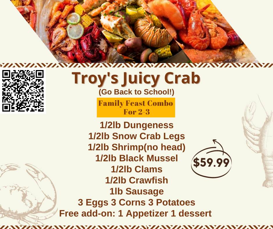 Menu at Troy's juicy crab restaurant, Troy