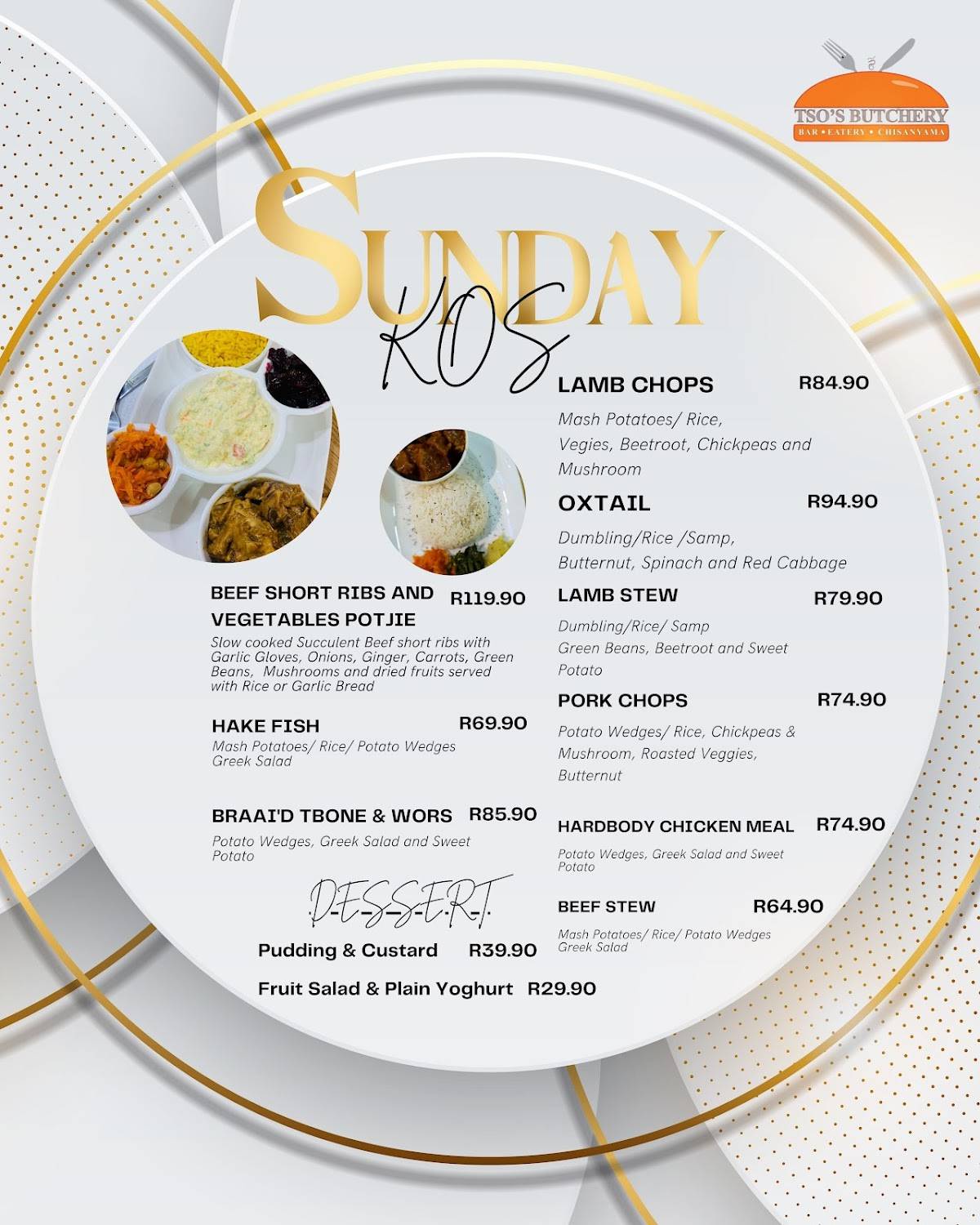 Menu at Tso's Butchery restaurant, Krugersdorp
