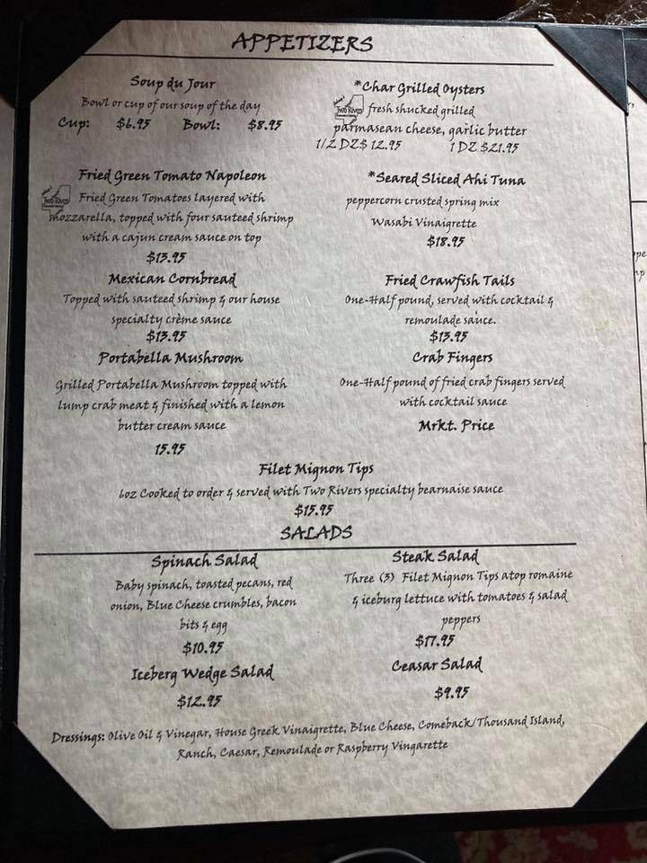 Menu at Two Rivers Restaurant, Canton
