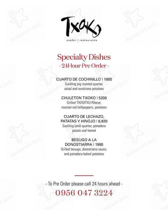 Menu at Txoko restaurant, Makati