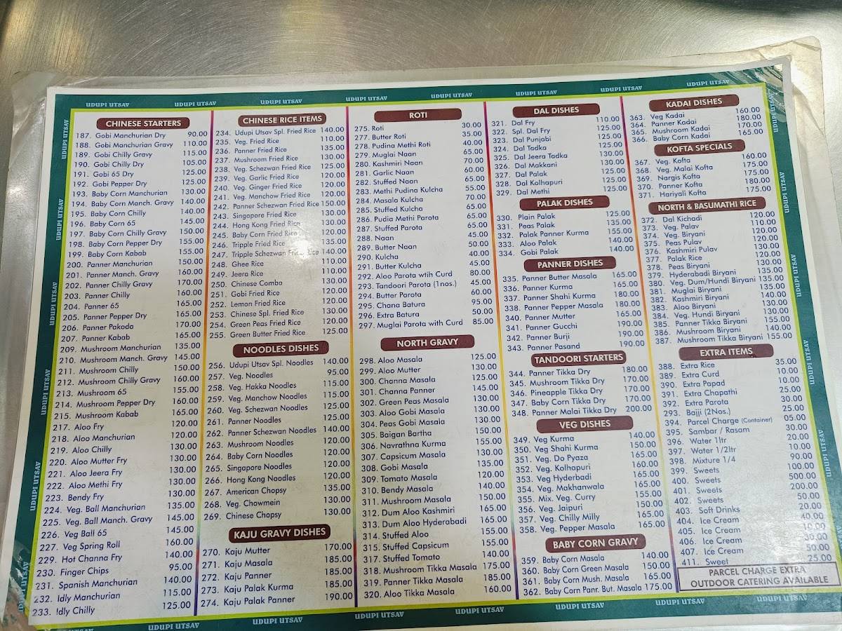Menu at Udupi Utsav - Pure Veg, Bengaluru, 2JJP+G9P