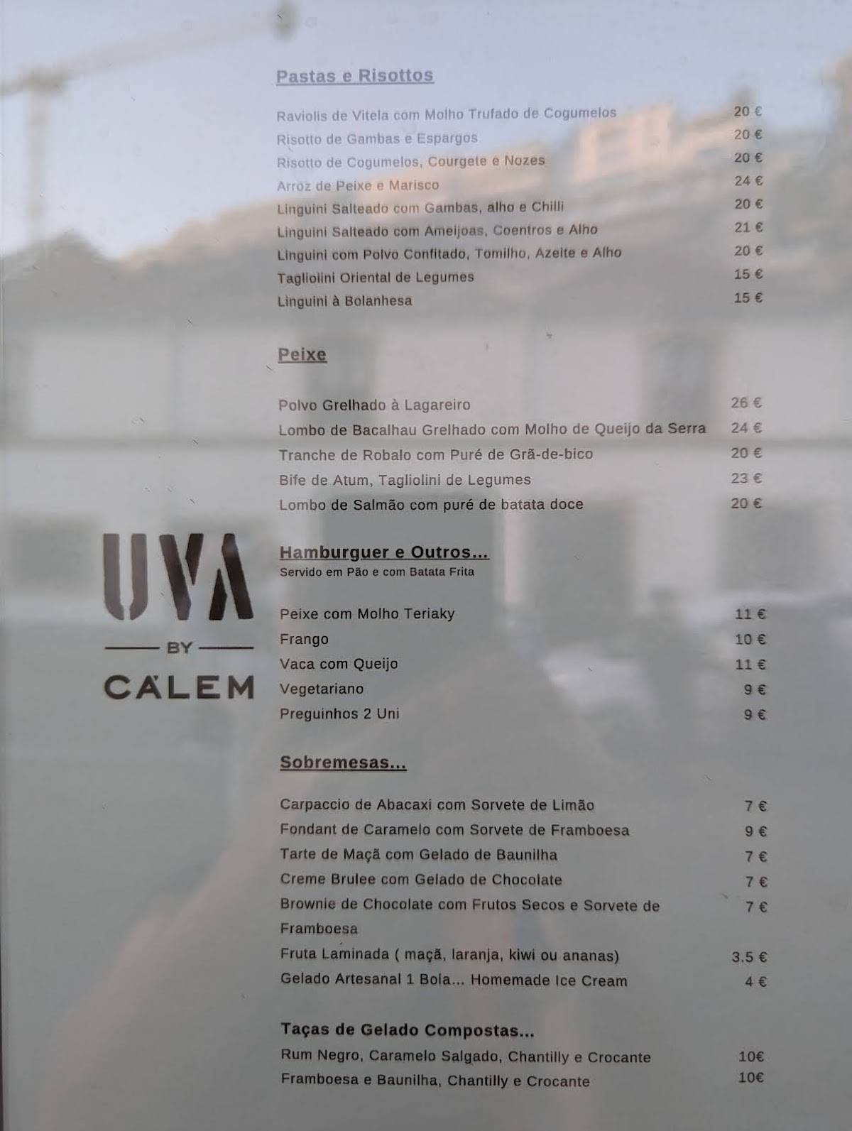 Menu at Uva by Cálem restaurant, Vila Nova de Gaia