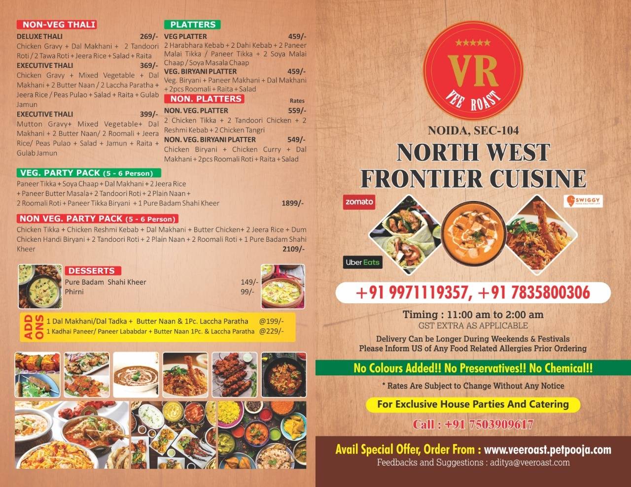 Menu at Vee Roast, Noida
