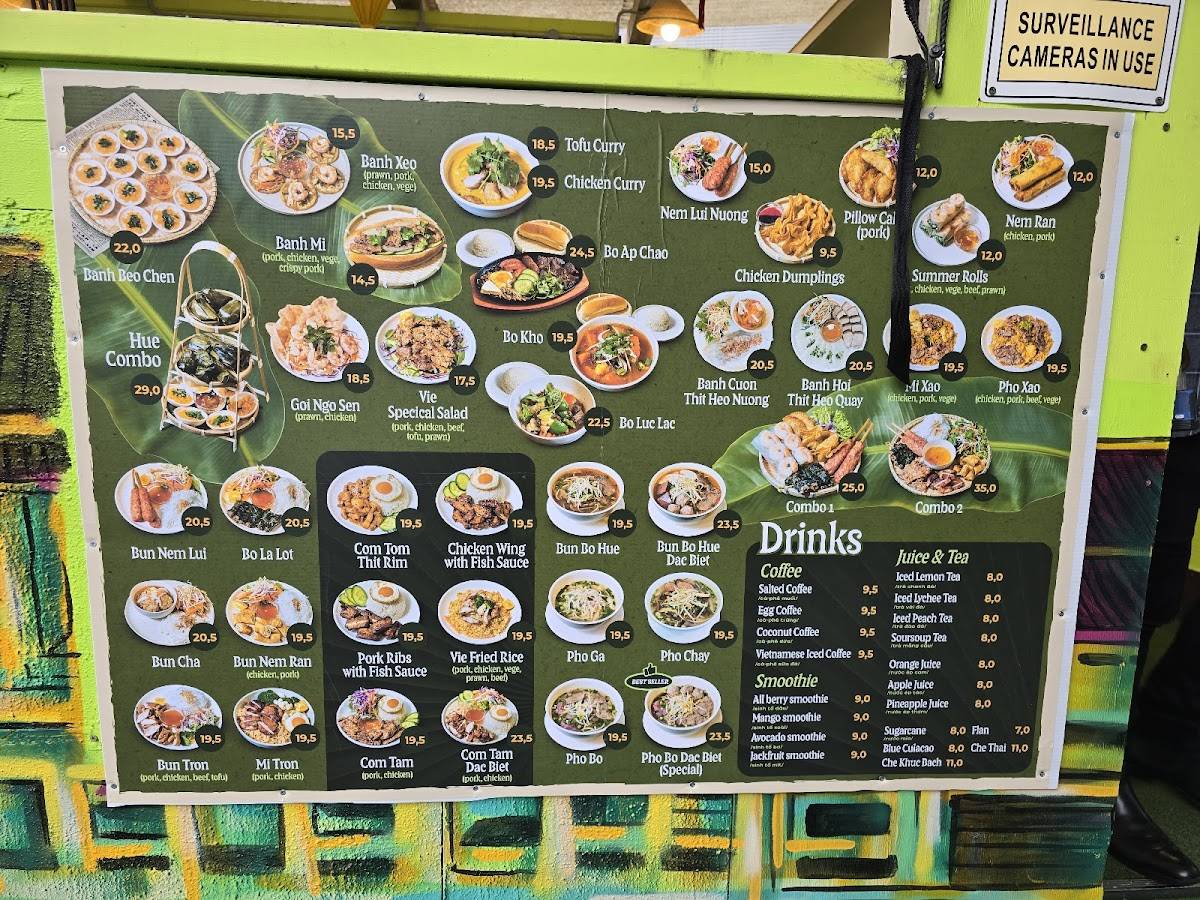 Menu at Vie Coffee and Vietnamese Street Food restaurant, Auckland