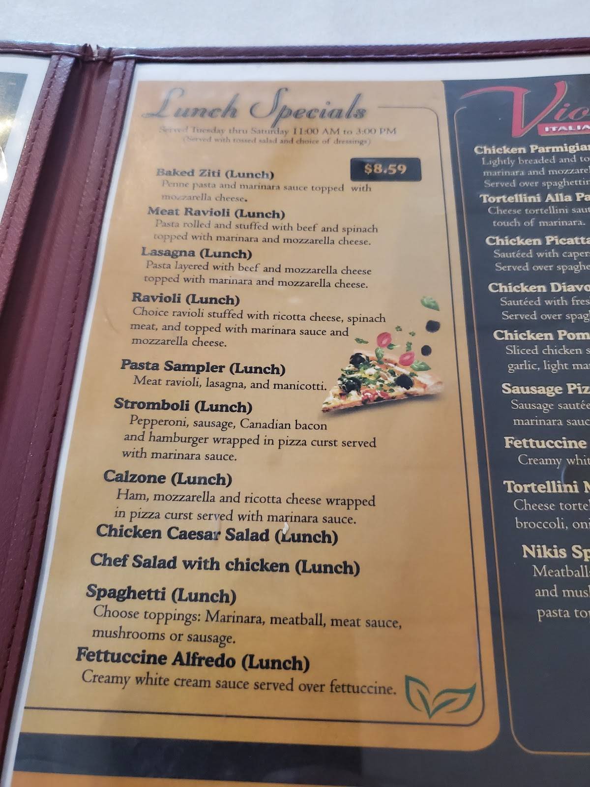Menu at Viona’s Italian Bistro restaurant, Overland Park