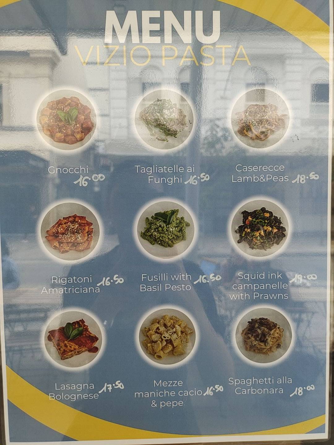 Menu at Vizio Pasta, Perth