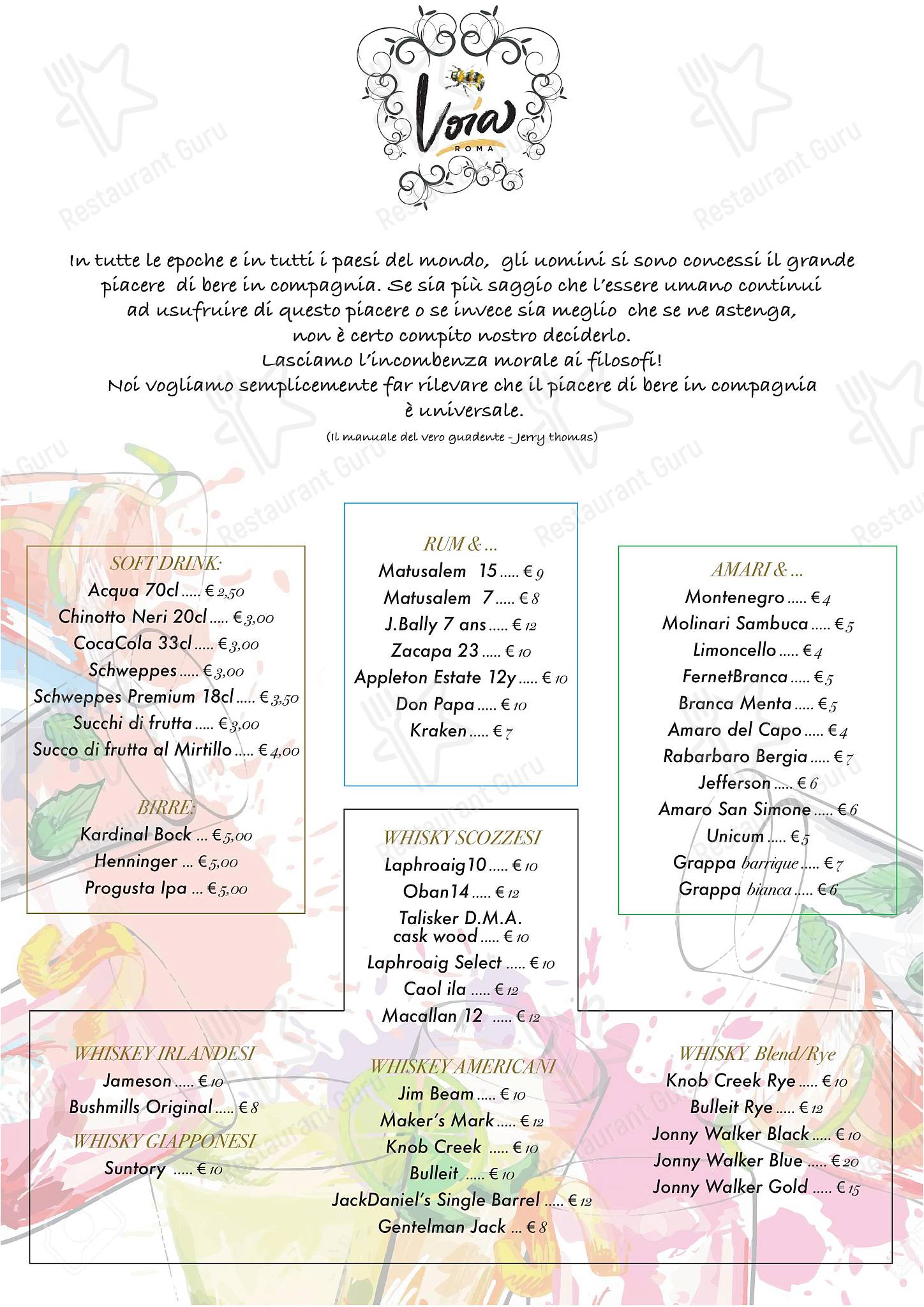 Menu da Voia food, wine & Cocktail bar, Roma