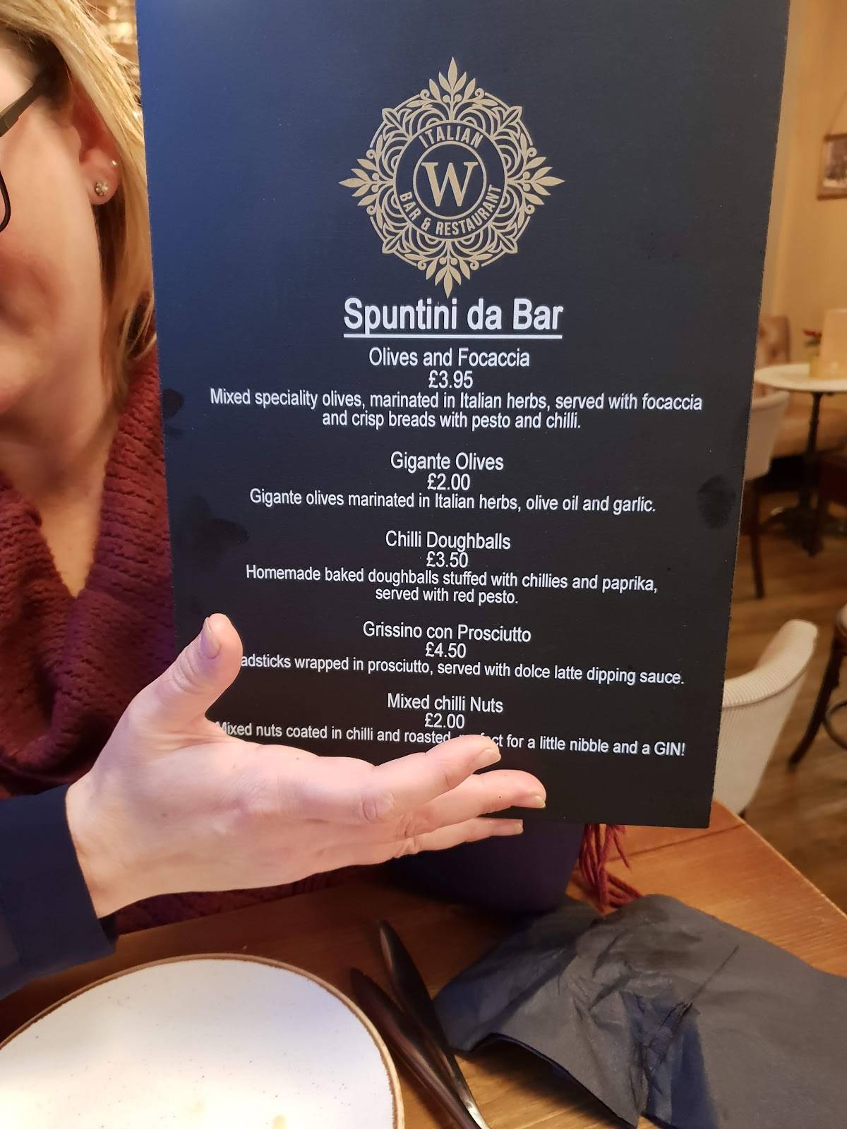 Menu at W- Italian restaurant, Rotherham