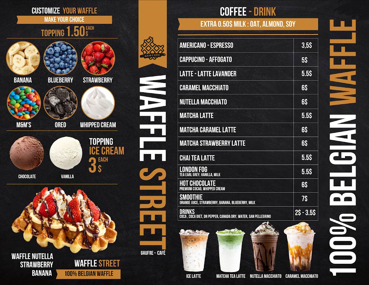 Menu at Waffle Street restaurant, Montréal
