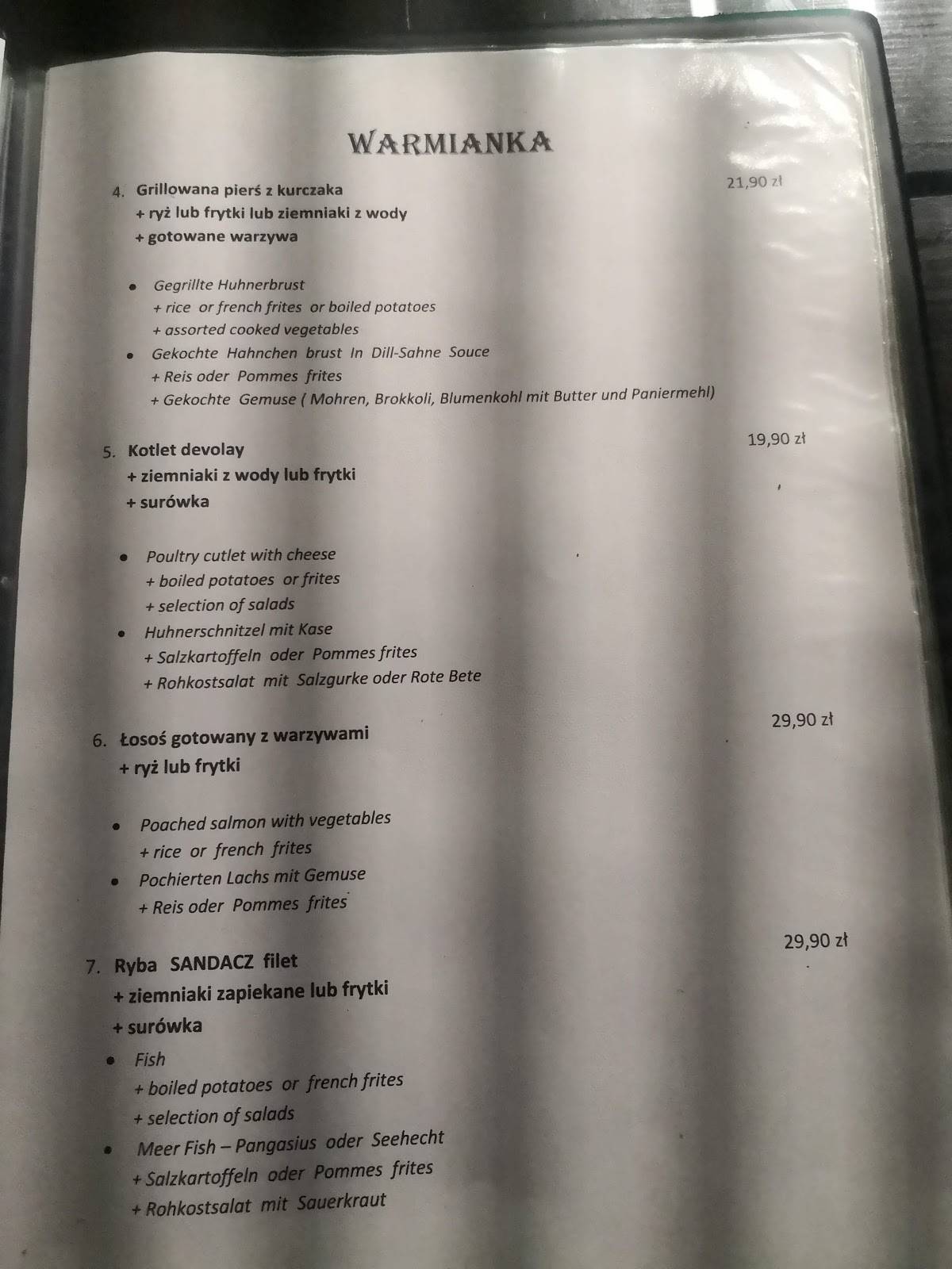 Menu at Warmianka restaurant, Susz